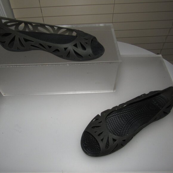 CROCS | Shoes | Crocs Adriana Black Jelly Flats W7 Peep Toe Cutout ...